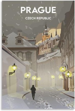 Generic Vintage Reise Poster Prague Czech Republic Street Retro Wand Kunst Leinwand Poster Home Dekoration Zimmer Dekor Ungerahmt 30x83cm