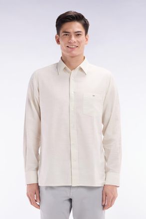 Eden Park Chemise Unie À Poche Plaquée En Coton Beige