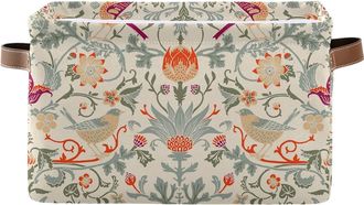 HMZXZ Rxyy Jahrgang Frühling Blume Vogel Segeltuch Aufbewahrungsboxen Zusammenklappbar Spielzeuge Lager Bin mit VE Leder Griffe Aufbewahrungskörbe Veranstal