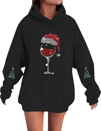 Generico Sweat &agrave; capuche pour femme &agrave; capuche en molleton dautomne dhiver &agrave; manches longues en coton renne confortable hoodie sweatshirt classique surdimension