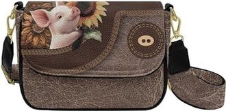 Hugs Idea Sac à bandoulière pour femme en cuir synthétique avec large sangle portefeuille tendance, Cochon de tournesol, Taille unique
