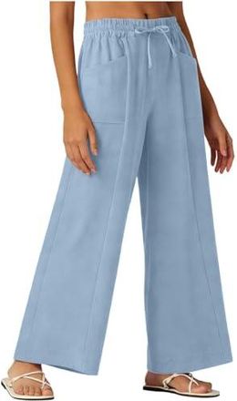 Generic Pantalon court d&eacute;contract&eacute; &agrave; jambe large pour femme - Taille haute - &Eacute;lastique - Cordon de serrage - Avec poches - Coupe ample - Confortable - Pour l&eacute;
