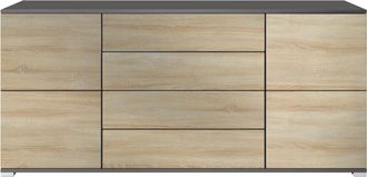 Vladon Sideboard Rova V2, Kommode mit 4 Türen und 4 Schubladen, Anthrazit matt/Eiche sägerau (166,5 x 75,5 x 35)
