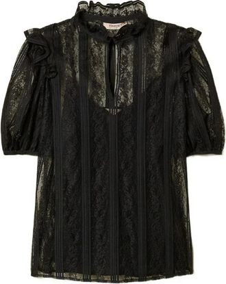 Twinset Femme, Blouses et Chemises, Noir, Taille: 38 FR Blouse Ray&eacute;e en Dentelle