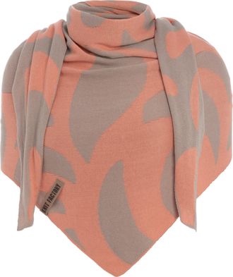 Knit Factory Leaf Dreieckstuch - Sommerschal - Fein Gestrickter Damen Schal - Umschlagt&uuml;cher f&uuml;r den Fr&uuml;hling und Sommer - Blattmuster - Kieselgrau/Apricot - 200x7