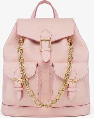 MCM Aren Kordelzug-Rucksack aus Leder mit Maxi-Monogramm