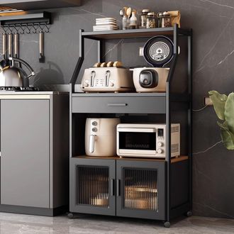 Generic K&uuml;chenregal mit Schubladen und Schr&auml;nken, Mikrowellen Regal mit Universalrollen for Wohnzimmer, B&uuml;ro, Arbeitszimmer