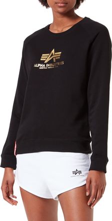 Alpha Industries Alpha Industries Damen New Basic Sweater Wmn Foil Print Sweatshirt, Black/Yellow Gold, M