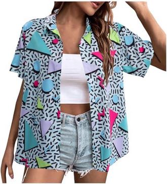 Generic Chemise hawa&iuml;enne tropicale &agrave; manches courtes pour femme, chemise boutonn&eacute;e pour l&eacute;t&eacute;, la plage, les Cara&iuml;bes, palmier hawa&iuml;en, motif floral, amusant,