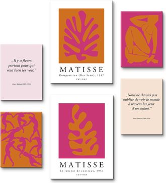Artland Wanddeko Leinwand Bilder Set 6tlg. 4x30x40 / 2x45x60 aesthetic room decor Abstrakt dopamin deko pink orange Matisse Collage U5OH