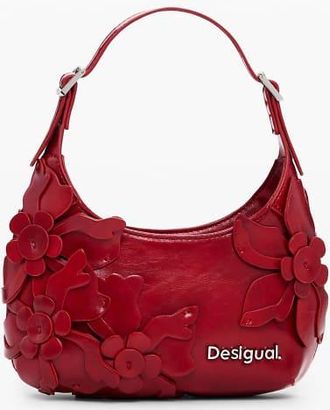 Desigual Kleine Tasche in gl&auml;nzendem Rot mit Blumenapplikation