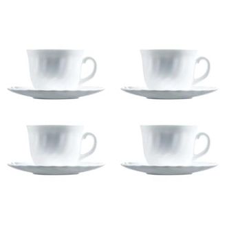 Luminarc Dajar Luminarc Trianon Set Milchtassen mit Tellerchen, Glas, Wei&szlig;, 4 St&uuml;ck