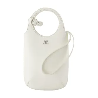 Courr&egrave;ges Calfskin Leather Bucket Bag - White