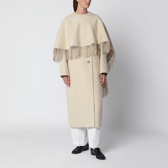 R&oacute;he Cape-Mantel mit Fransen aus butterfarbener Wolle