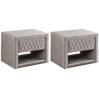 Vente-Unique Lot de 2 tables de chevet - 1 tiroir et 1 niche - Tissu velours - Beige - DANIELE