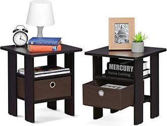 Furinno Andrey Beistelltisch Nachttisch mit Schublade, Dunkles Walnussholz, 2er-Set