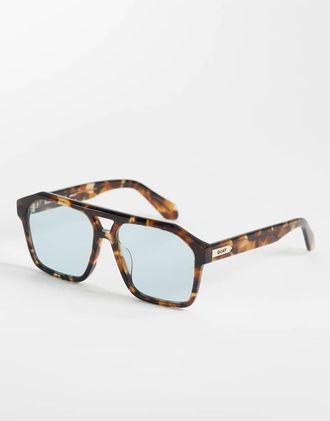 Quay Quay - SoundCheck - Grandes lunettes de soleil aviateur &agrave; verres fauve - &Eacute;caille de tortue-Brown