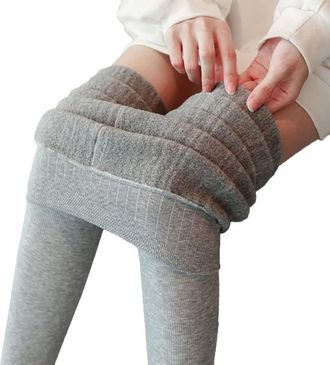 Onsoyours Damen Winter Leggings Hose Fleece Gef&uuml;ttert Warm Dicke Strumpfhose Thermoleggins Thermo Freizeithose Elastische Thermal Pants Sweatpants B Hellgrau Sc