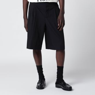 Ami Schwarze Bermuda-Shorts mit Bundfalten aus Baumwolle