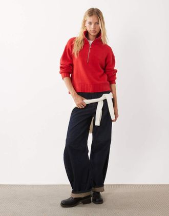 Abercrombie & Fitch sweat-shirt zipp&eacute; 1/4 rouge