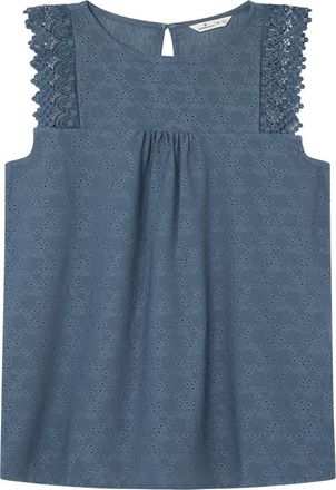 Springfield Damen Camiseta Sin Mangas Con Volantes Ganchillo de Algodón T-Shirt mit Spitzenschulter, blau Regatta, M