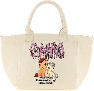 Ganni Femme, Sacs, Beige, Taille: ONE Size Petit sac de courses en toile