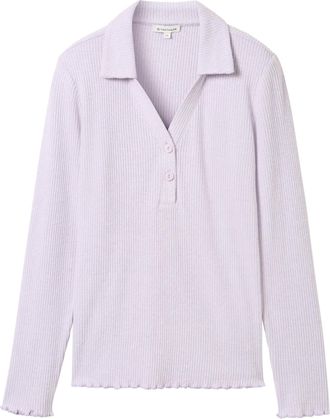 Tom Tailor Damen RIPP Longsleeve mit Polokragen, 33805 - Soft Lavender Melange, M