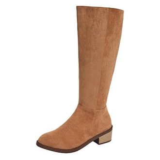 Generic Bottes montantes pour femme - Larges mollets - &Eacute;l&eacute;gantes - Couleur unie - Fermeture &eacute;clair lat&eacute;rale - Talon &eacute;pais - Confortables - Pour lautomne et lh