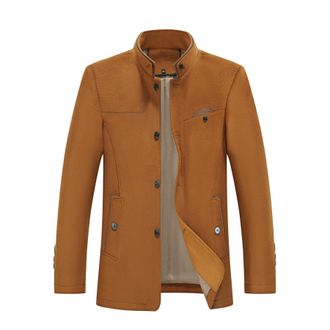 AlltheMen Herren Mantel Slim Fit Stehkragen Wollmantel Winter Winterjacke Mittellang f&uuml;r Business Freizeit Khaki XXL