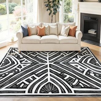 Generic Tapis 120 x 170 cm Lavable Poil Ras Anti Slip Chambre - Boh&egrave;me Rayures G&eacute;om&eacute;trique Th&egrave;me Tapis de Salon, Gris Moquette Decoration Maison pour Chambre 