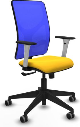 Piqueras y Crespo Schreibtischstuhl mit R&uuml;ckenlehne und R&uuml;ckenlehne mit wei&szlig;en und schwarzen Armlehnen, h&ouml;henverstellbare Lendenwirbelst&uuml;tze, 3 Positionen, Blau/Gelb