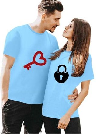 Generic T-shirt d&eacute;contract&eacute; &agrave; col rond pour femme - Cadeau de Saint-Valentin 2026 - Haut &agrave; manches courtes pour plus de confort et de style (2), bleu clair, S