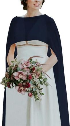 Generic NYSBH Cape longue en mousseline de soie pour mariage - Col rond - Ch&acirc;le &eacute;l&eacute;gant - Ivoire - 11 couleurs, Bleu marine (No.97), back length 1.3m