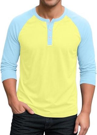 Generic Polo pour homme et adulte, chemise &agrave; manches longues avec bouton 1/4, coupe d&eacute;contract&eacute;e, col rond, t-shirt Henley de couleur unie, t-shirt d&eacute;contract