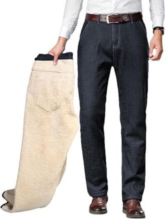 Jamron Homme Hiver Pantalon Jeans Chaud Doubl&eacute; de Polaire Regular Fit Denim Jeans Stretch &agrave; Coupe Droite Noir 30