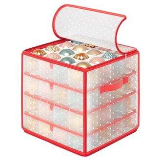Songmics Boîte de Rangement pour Boules de Noël, Organisateur pour Boules de Noël, 64 Compartiments de 7,6 cm Chacun, Cloisons Amovibles, 33,5 x 33,5 x 34 cm, 