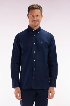 Eden Park Chemise En Coton Pinpoint Marine Broderie Dos Coupe Droite