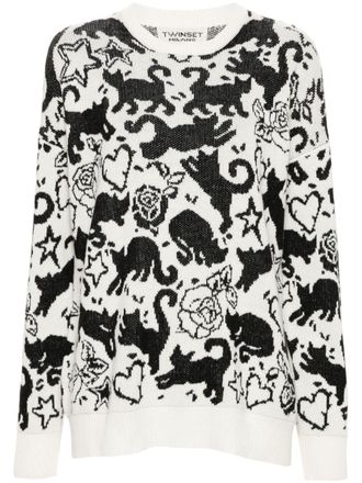 Twin-Set Pullover mit Jacquardmuster - Weiß