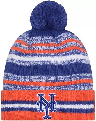 New Era New York Mets Onfield Sport Baseball-Strickm&uuml;tze mit B&uuml;ndchen, gestreift, Orange