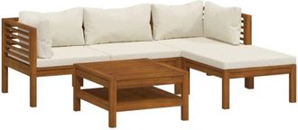 vidaXL Salon de jardin 5 pcs avec coussin cr&egrave;me Bois dacacia solide vidaXL
