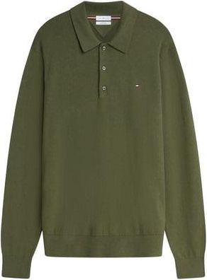 Tommy Hilfiger Polo uni &agrave; manches longues en coton et chachemire
