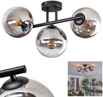 HOFSTEIN Deckenleuchte Gastor, 3-flammige Deckenlampe aus Metall/Glas in Schwarz/Rauchfarben/Klar, moderne Leuchte im Retro/Vintage-Design (Schirme Ø 15 cm), E