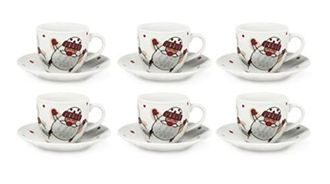 Excelsa Snowman Lot de 6 tasses &agrave; caf&eacute; avec soucoupe, porcelaine, d&eacute;coration de No&euml;l 64953
