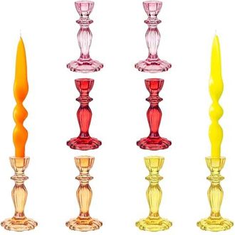Talking Tables 8 x farbige Kerzenhalter aus Glas, 2 x rosafarbene, orangefarbene, gelbe und rote Kerzenhalter, helle und sch&ouml;ne Wohnkultur oder Sommer-Tisch-Hochzeit