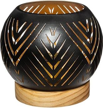 Atmosphera Atmosphera - Photophore Boule LED - métal et Bois - Noir D15 cm - Modèle 1