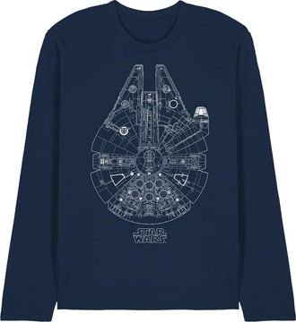 Star Wars Millenium Lines Unisex Long Sleeve T Shirt, Navy, X-Large