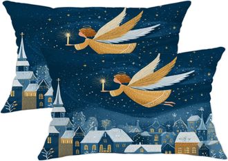 Generic Weihnachtsengel Dekokissenbezüge, Marineblau, Winter-Kissenbezüge, Bauernhaus-Dekoration für Zuhause, Sofa, Bett, Couch, 50,8 x 30,5 cm, 2 Stück