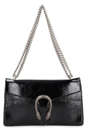Gucci Womens Crossbody Bag Dionysus Patent Leather Black Calf Shoulder