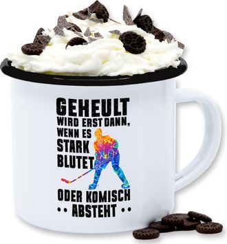 Shirtracer Emaille Tasse Blechtasse - Tassen - Geheult wird erst wenn es stark blutet I Eishockey Geschenk Eishockey Geschenkideen Ice Hockey Fans - 300 ml - Wei