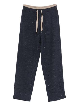 Brunello Cucinelli pantalon de jogging en maille côtelée à lien de resserrage - Gris